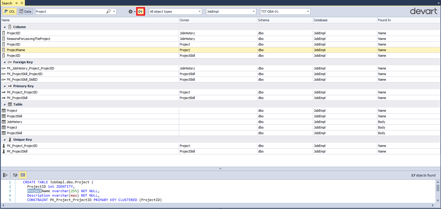 How To Search For Database Objects And Table Data In Sql Server Devart Blog