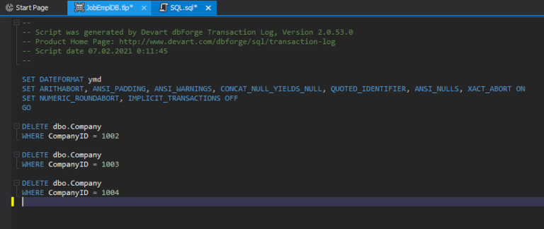 Sql Server Rollback Using Dbforge Transaction Log 8271