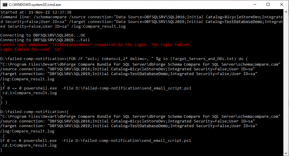 Data and Schema Comparison Log Delivery to Email