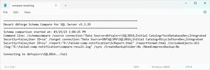 Data and Schema Comparison Log Delivery to Email