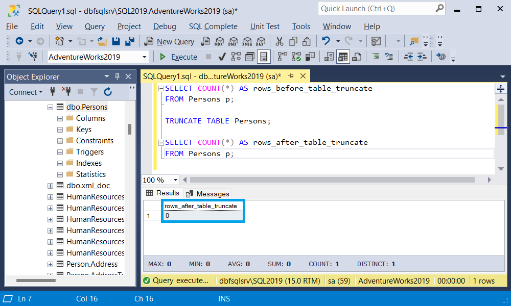 SQL TRUNCATE TABLE Statement Syntax Examples