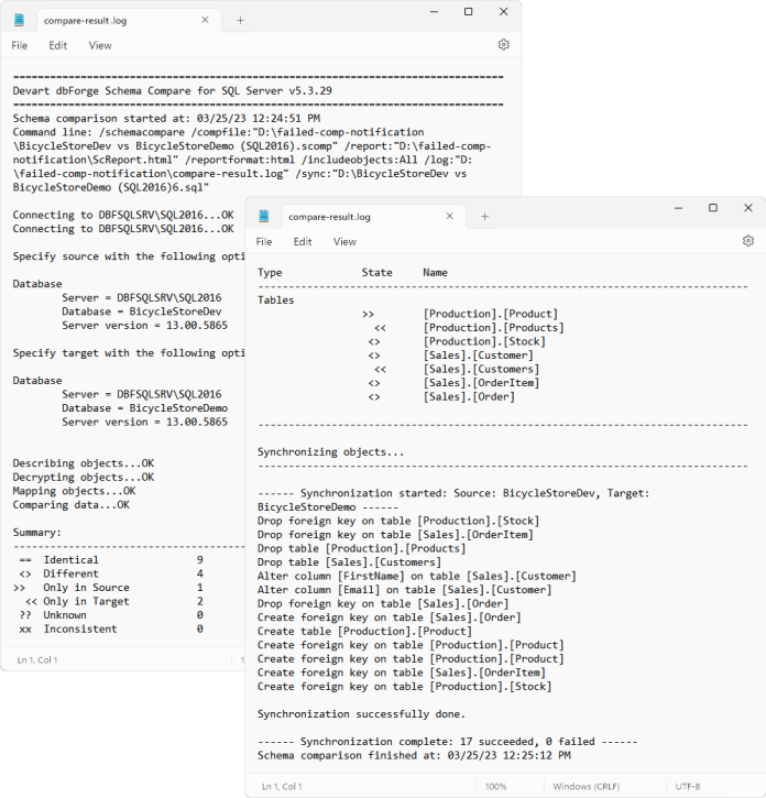 Data and Schema Comparison Log Delivery to Email