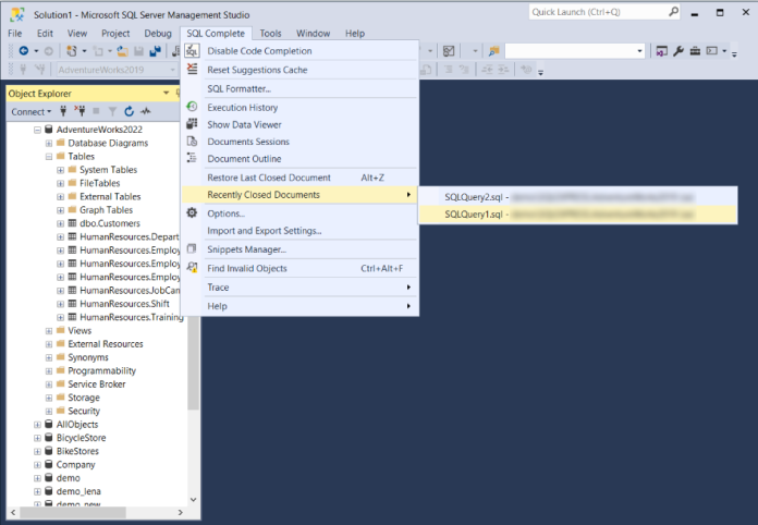 How to Recover Recently Closed Tabs in SSMS Using SQL Complete - Devart ...