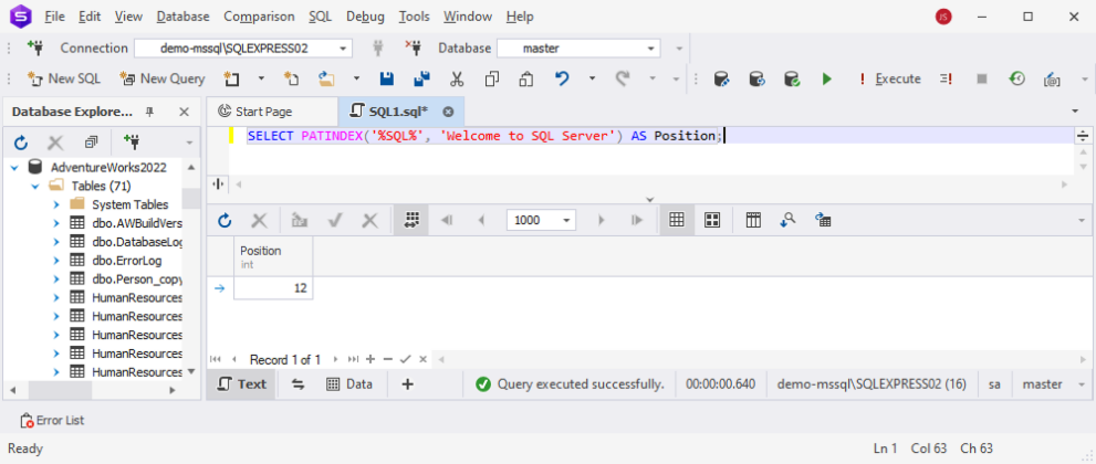 Patindex Function In Sql Server — Syntax And Examples 7704